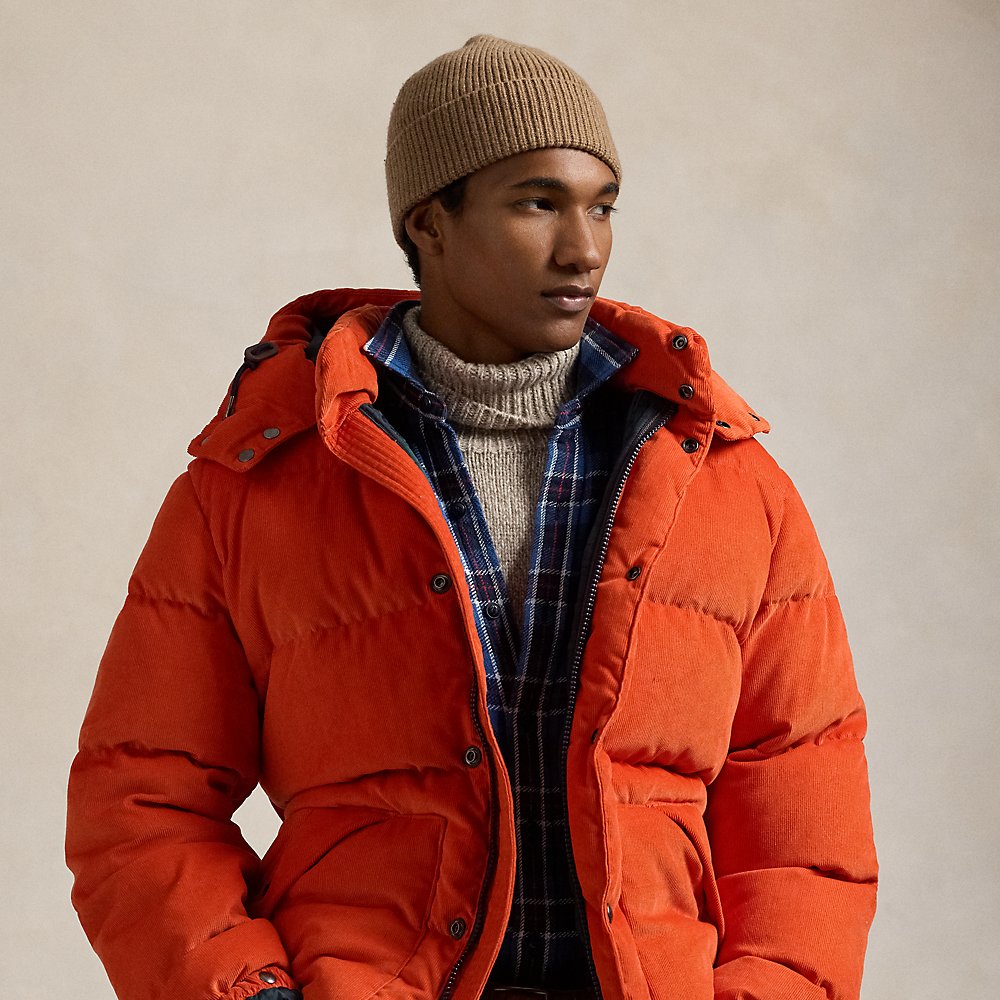 Ralph Lauren The Wainwright Corduroy Down Jacket In College Orange